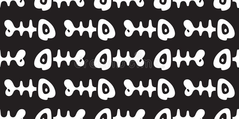 Fish Bone Halloween Seamless Pattern Ghost Spooky Skull Vector Cartoon ...