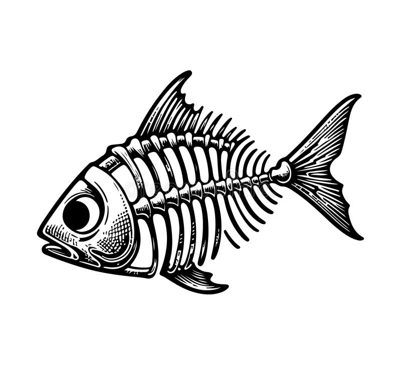 Fish Bone Hand Drawn Vector Stock Illustration - Illustration of food ...