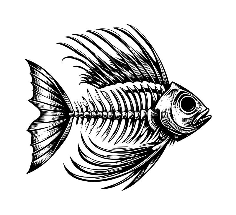 Fish Bone Hand Drawn Vector Stock Illustration - Illustration of white ...