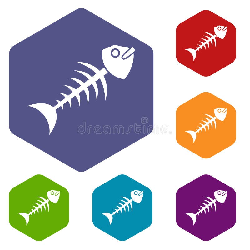 Fish Bone Icons Set Hexagon Stock Vector - Illustration of icon, aqua ...
