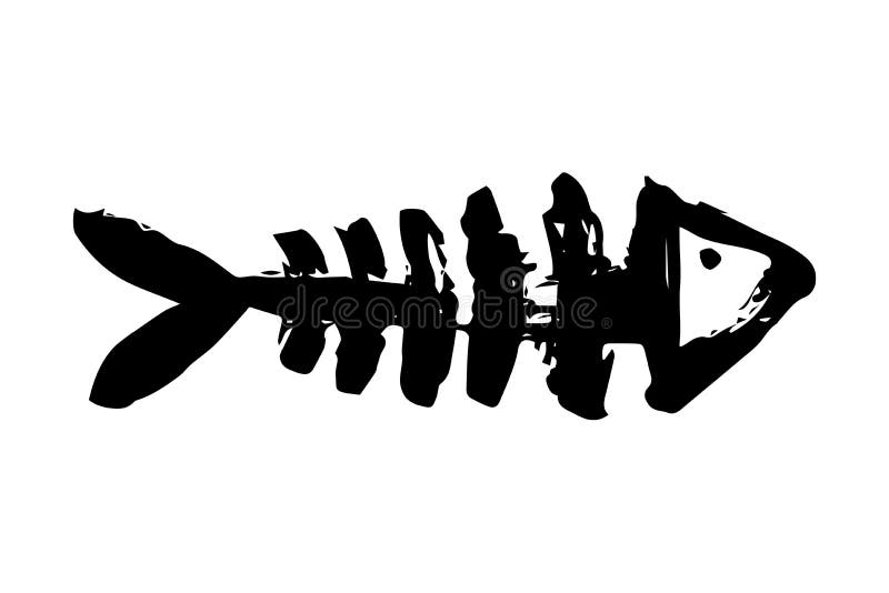 Fish Bone Skeleton Hand Painted with Ink Brush Stock Vector ...