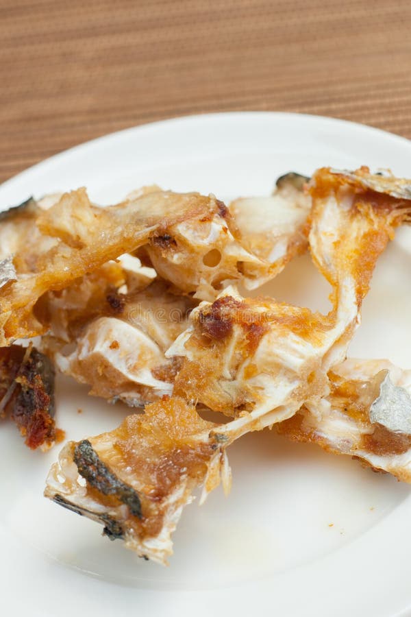 Fish bones on a plate stock photo. Image of healthy, food - 97646342