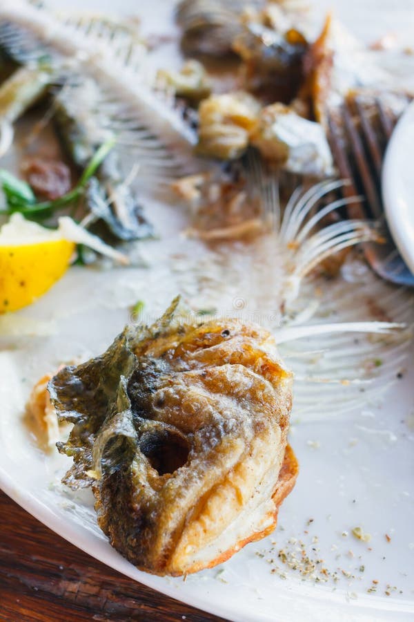 Fish bones on a plate stock image. Image of health, fork - 41566023