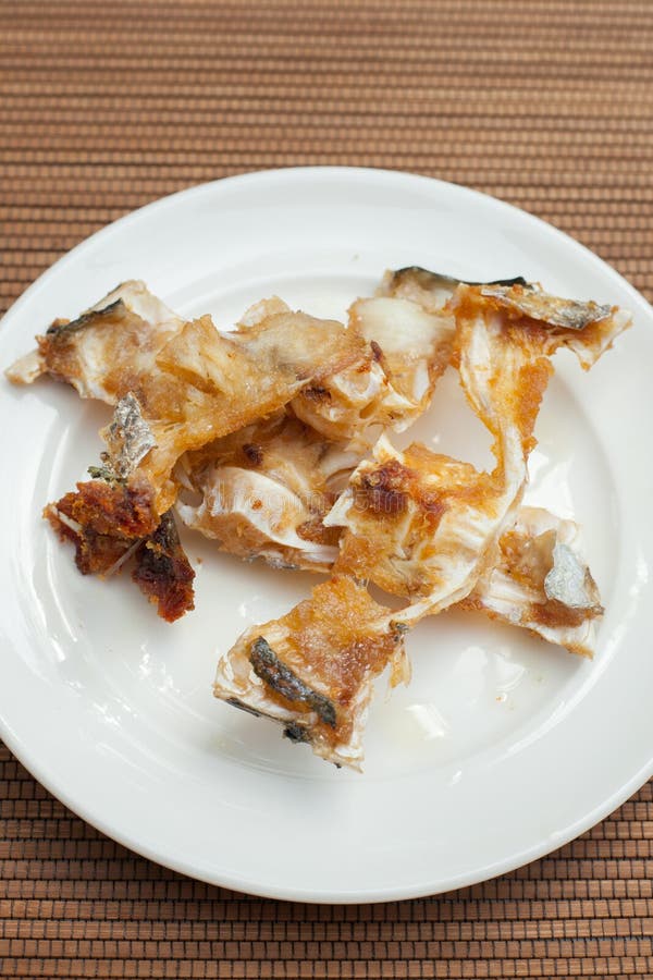 Fish bones on a plate stock photo. Image of health, fishbone - 97646170