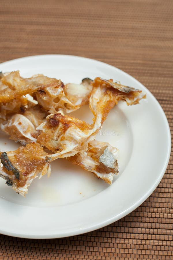Fish bones on a plate stock photo. Image of carcass, dish - 97646294