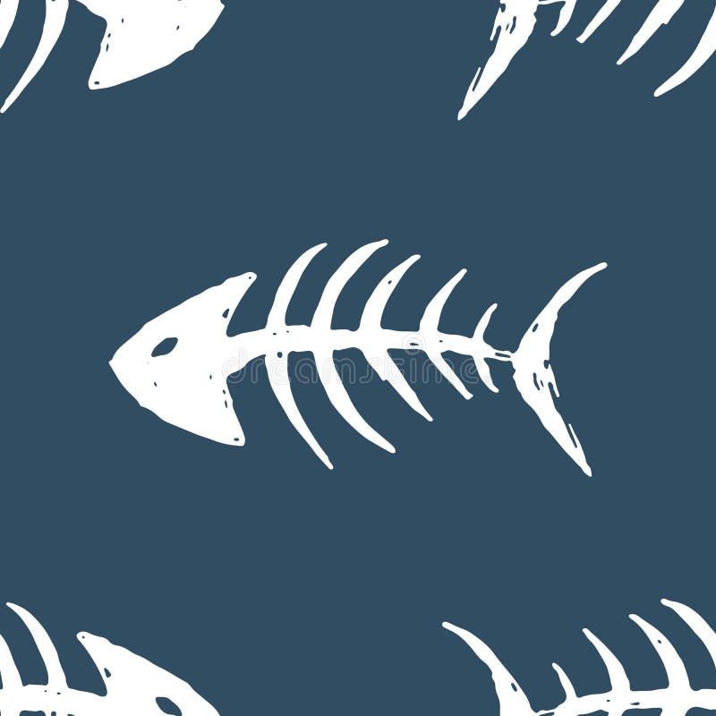 Fish Bones Seamless Pattern. Fish Skeleton Doodle, Hand Drawn Cartoon ...