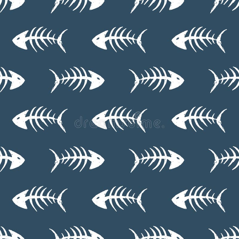 Fish Bones Seamless Pattern. Fish Skeleton Doodle, Hand Drawn Cartoon Vector Illustration Stock ...