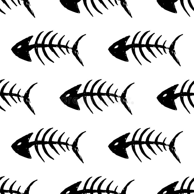 Fish Bones Seamless Pattern. Fish Skeleton Doodle, Hand Drawn Cartoon ... Fish Bones Seamless Pattern. Fish Skeleton Doodle, Hand Drawn Cartoon ...