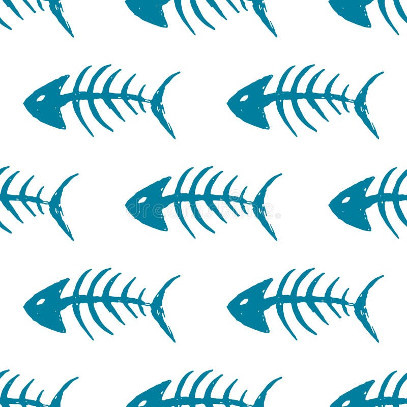 Fish Bones Seamless Pattern. Fish Skeleton Doodle, Hand Drawn Cartoon ...
