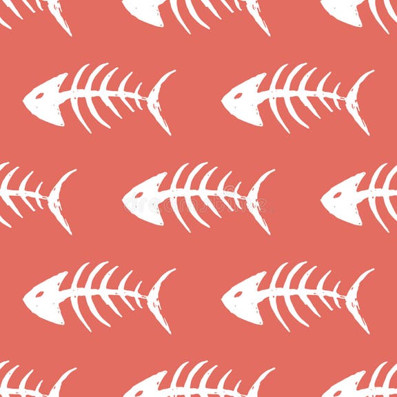 Fish Bones Seamless Pattern. Fish Skeleton Doodle, Hand Drawn Cartoon Vector Illustration Stock ...