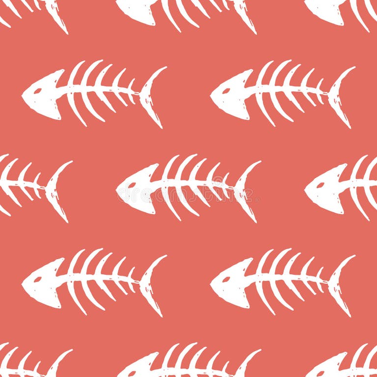 Fish Bones Seamless Pattern. Fish Skeleton Doodle, Hand Drawn Cartoon Vector Illustration Stock ...