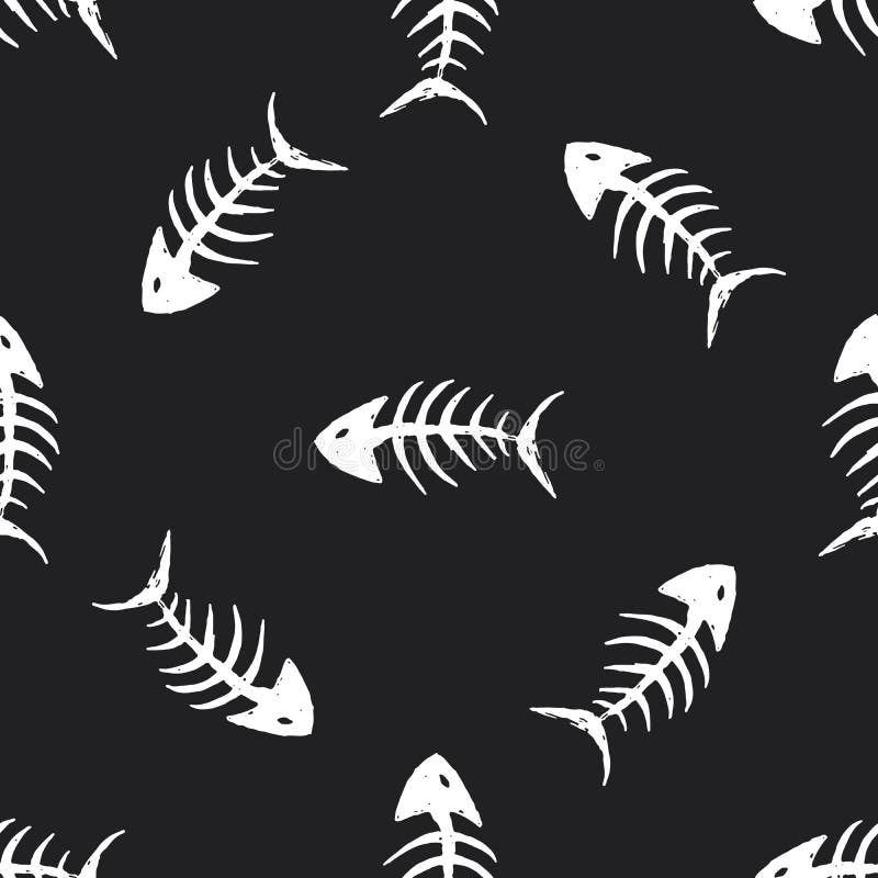 Fish Bones Seamless Pattern. Fish Skeleton Doodle, Hand Drawn Cartoon ...
