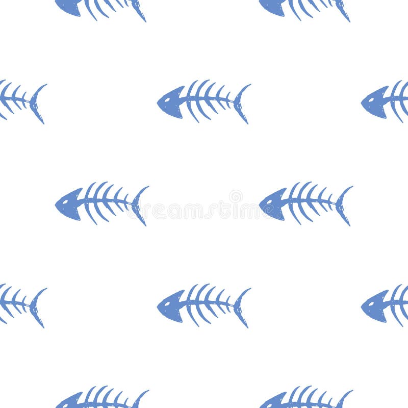 Fish Bones Seamless Pattern. Fish Skeleton Doodle, Hand Drawn Cartoon ...