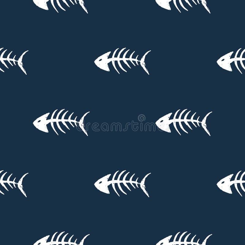 Fish Bones Seamless Pattern. Fish Skeleton Doodle, Hand Drawn Cartoon ...