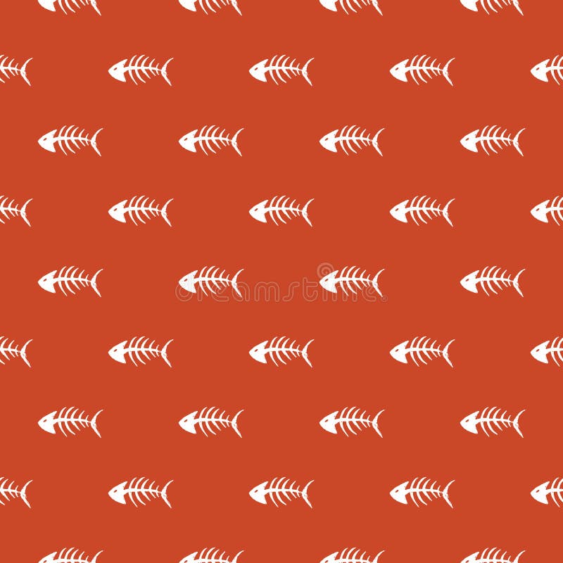 Fish Bones Seamless Pattern. Fish Skeleton Doodle, Hand Drawn Cartoon ...