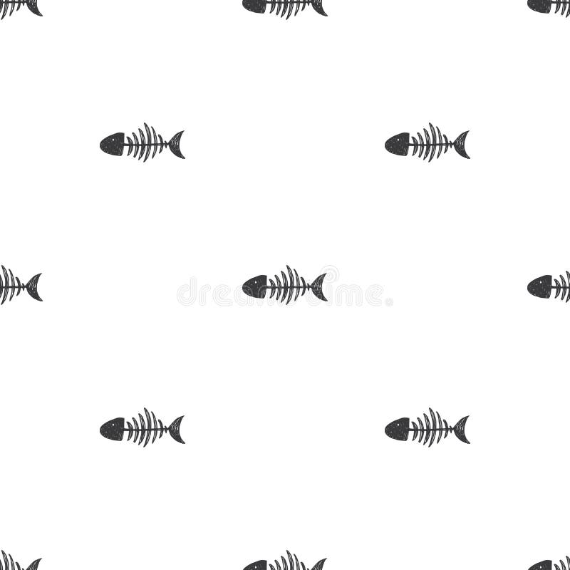Fish Bones Seamless Pattern. Fish Skeleton Sketch, Hand Drawn Cartoon ...