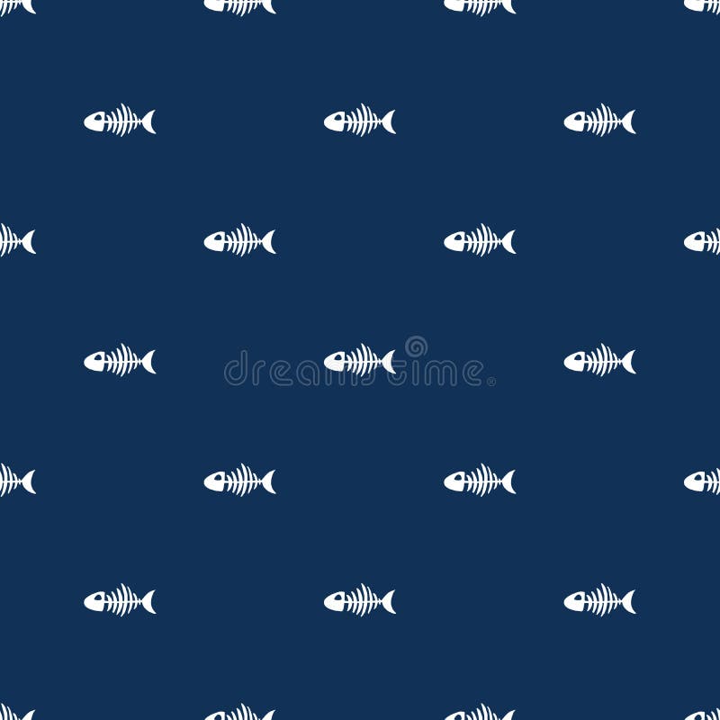 Fish Bones Seamless Pattern. Fish Skeleton Sketch, Hand Drawn Cartoon ...