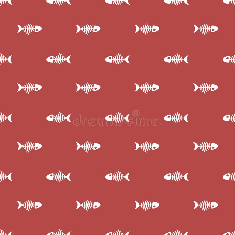 Fish Bones Seamless Pattern. Fish Skeleton Sketch, Hand Drawn Cartoon ...