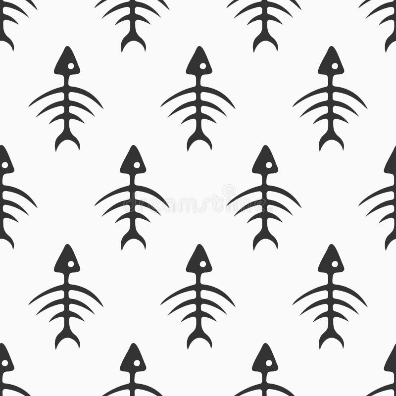 Fish Bones Seamless Vector Pattern. Doodle Fish Skeleton Stock Vector ...