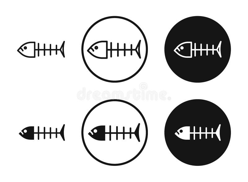 Fish Bones Vector Icon Set in Black and White Outlines Stock Vector ...