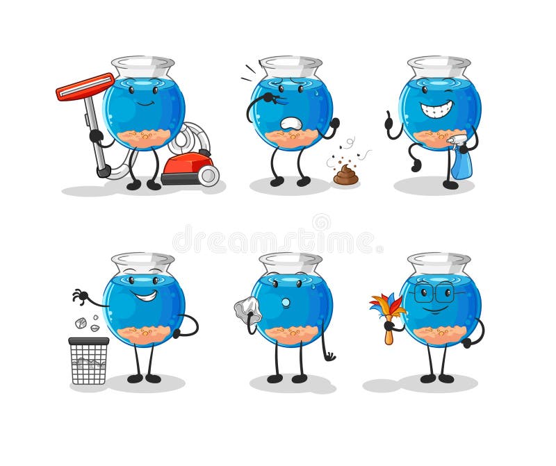 Fish Bowl Cleaning Group Character. Cartoon Mascot Vector Stock Vector ...