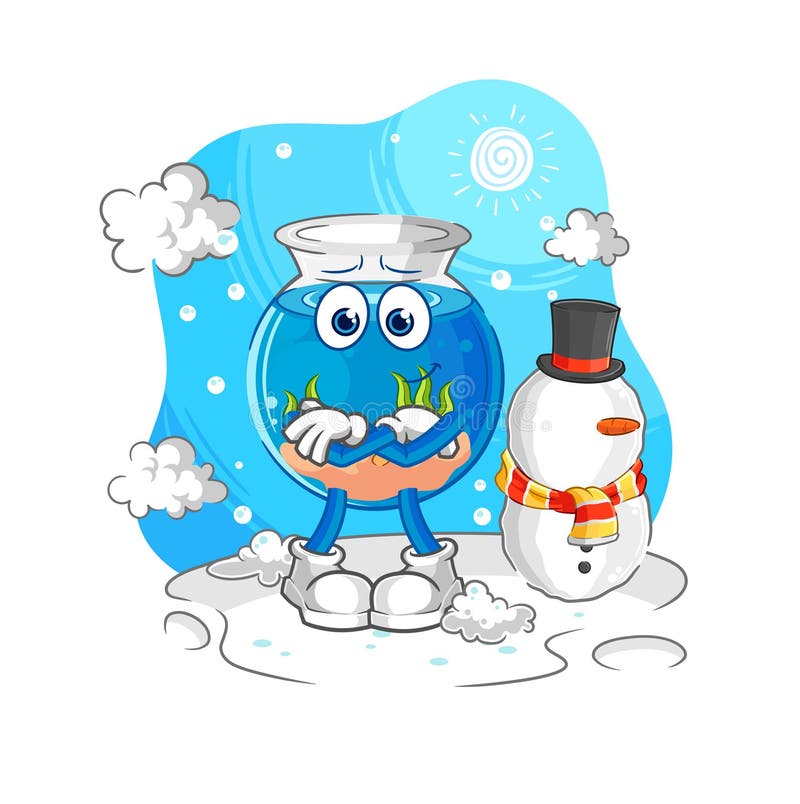 Fish Bowl in Cold Winter Character. Cartoon Mascot Vector Stock Vector ...