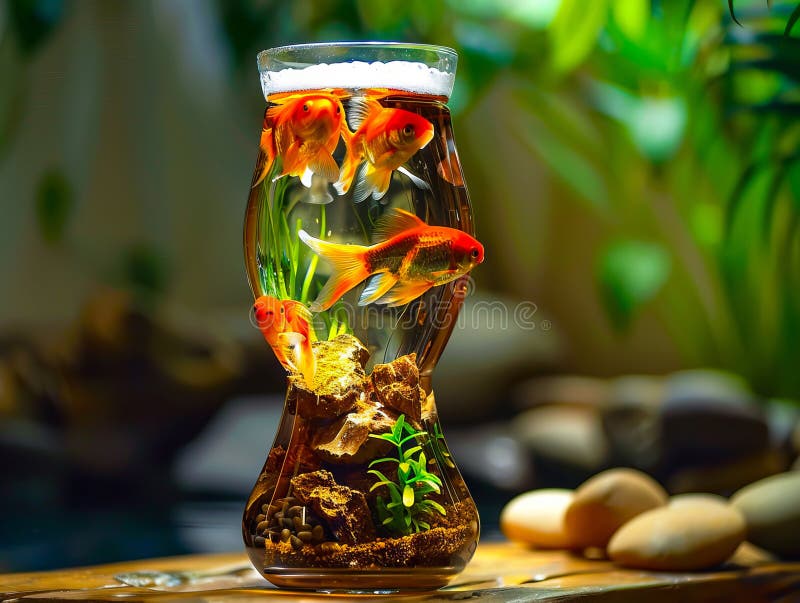 A Fish Bowl Filled with Goldfish Swimming in an Aquarium Stock Image ...