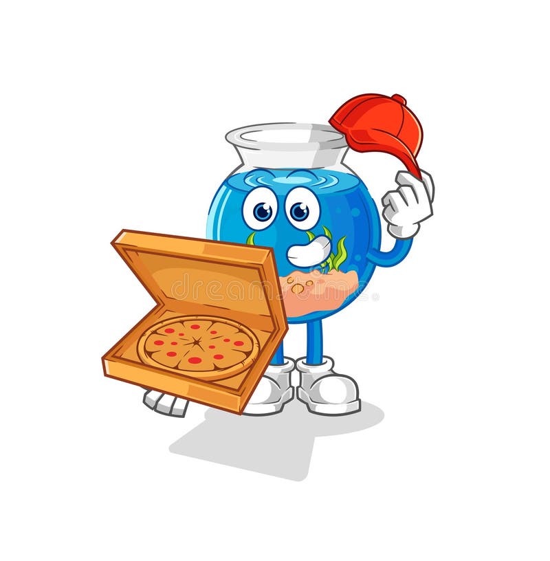 Fish Bowl Pizza Delivery Boy Vector. Cartoon Character Stock Vector ...