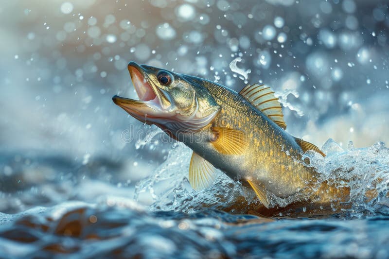 A Fish Breaking Surface Tension To Escape Aquatic Environment Stock ...