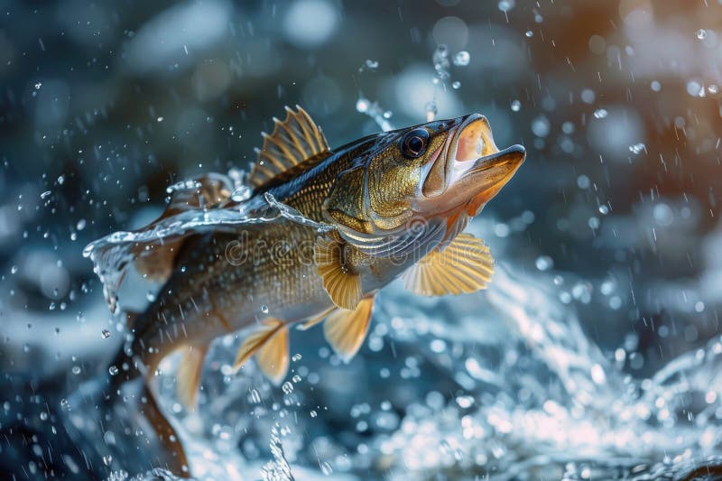 A Fish Breaking the Surface Tension of the Water, Preparing To Catch ...