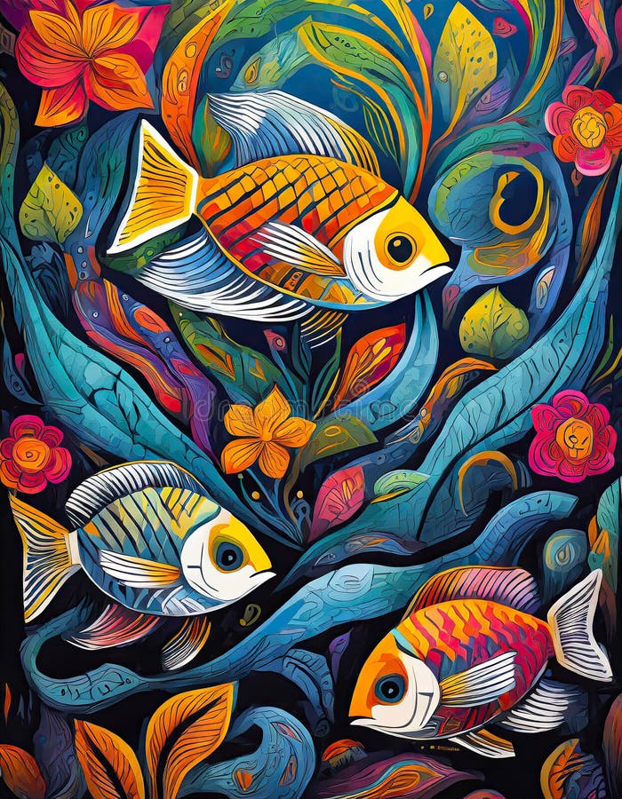 Fish Bright Colorful and Vibrant Poster Illustration Stock Illustration ...