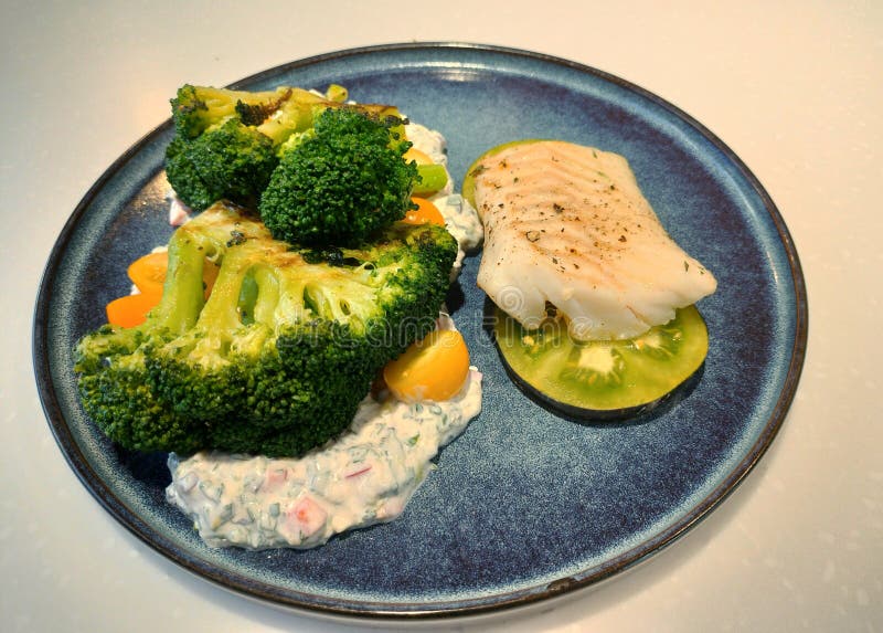 Fish with Broccoli and Carrots. Proper Nutrition. Stock Photo - Image ...