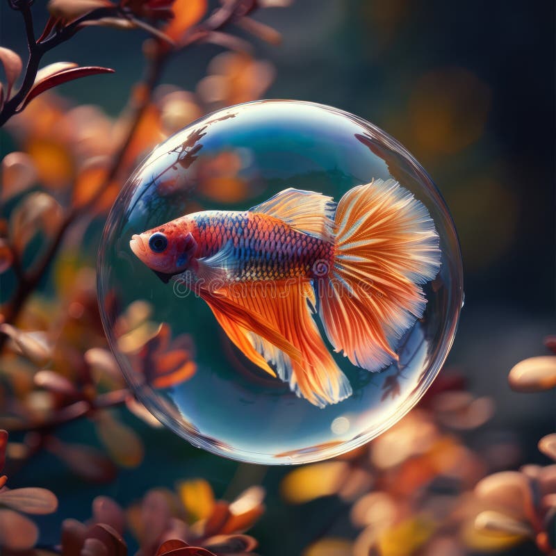 A Fish in a Bubble is Sitting on Top of Some Leaves, AI Stock Image ...