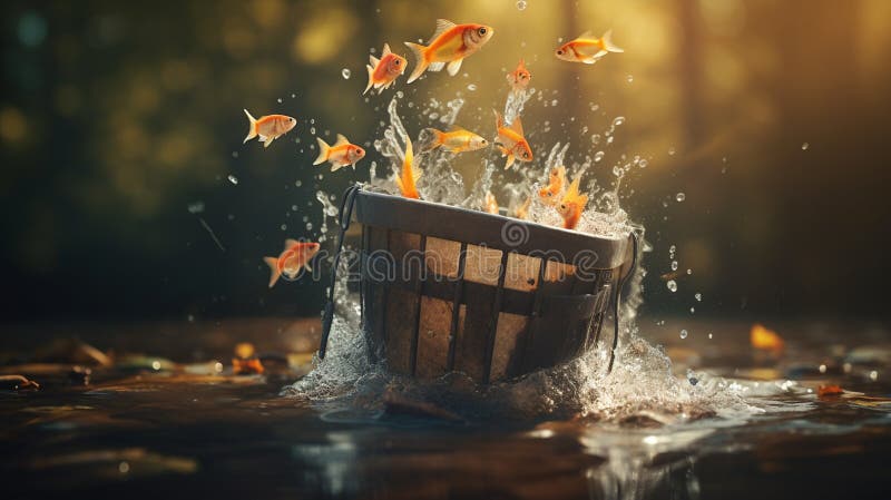 Fish in a Bucket. Stocking with Fish.Generative AI Stock Image - Image ...