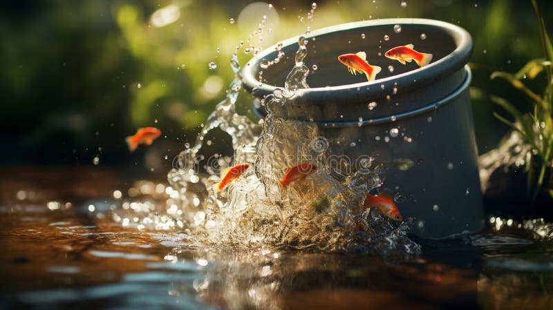 Fish in a Bucket. Stocking with Fish.Generative AI Stock Image - Image ...