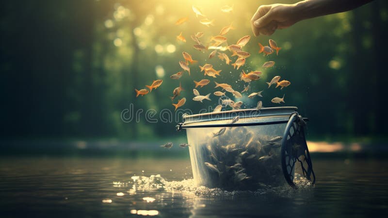 Fish in a Bucket. Stocking with Fish.Generative AI Stock Image - Image ...