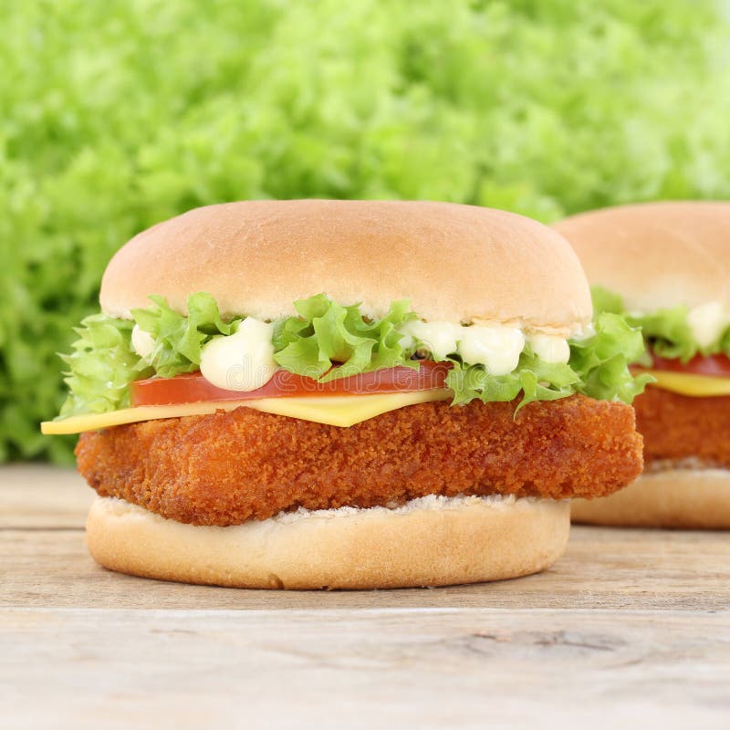 Fish Burger Fishburger Hamburger Tomatoes Cheese Stock Photo - Image of ...
