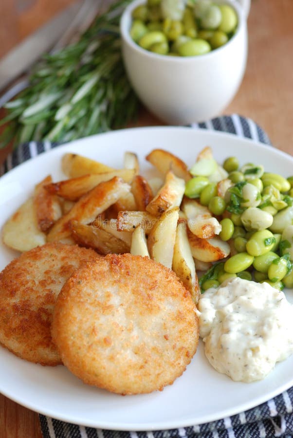 Fish, Chips And Potato Cakes Stock Photo - Image of dish, fish: 9573564