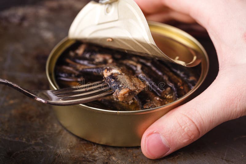 Fish Can with Small Fishes in Oil Stock Photo - Image of metal, open ...