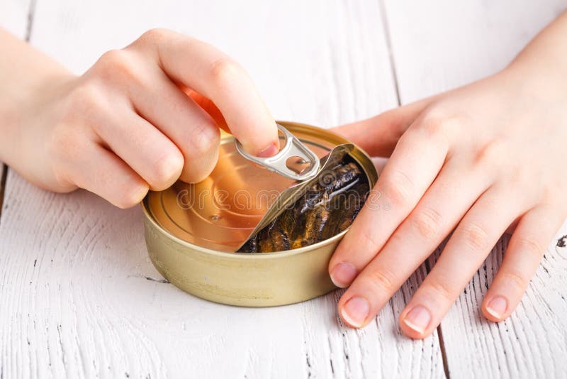 Fish Can with Small Fishes in Oil Stock Image - Image of canned ...