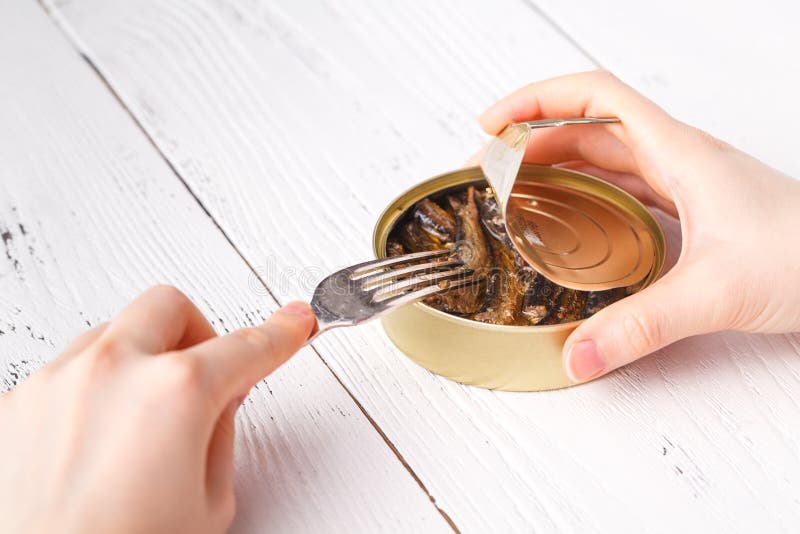 Fish Can with Small Fishes in Oil Stock Image - Image of metal, iron ...