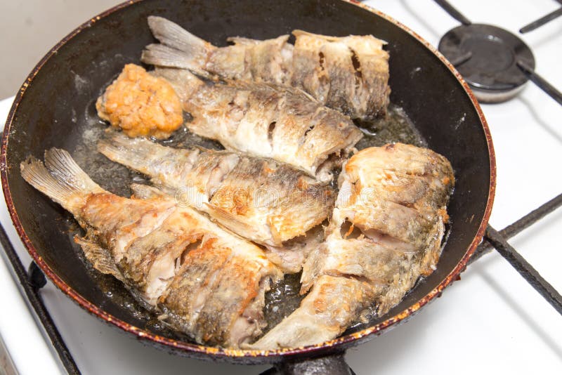 Fish Carp is Fried in a Frying Pan Stock Image - Image of cooking ...