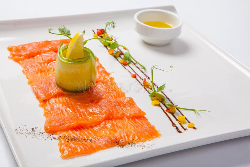 Fish Carpaccio. Carpaccio of Salmon on White Plate Stock Image - Image ...