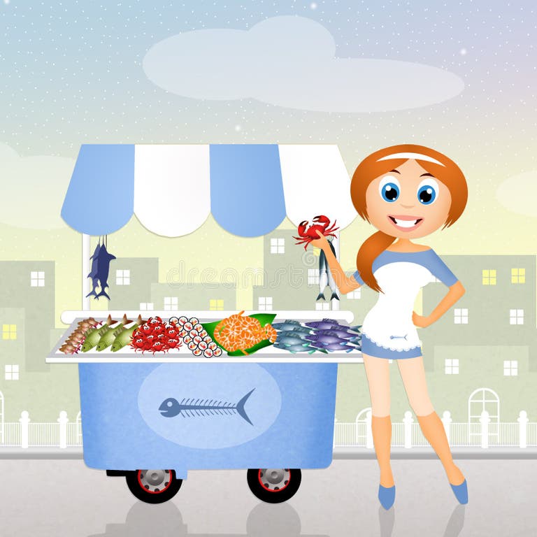 Fish cart stock illustration. Illustration of joyful - 89011625