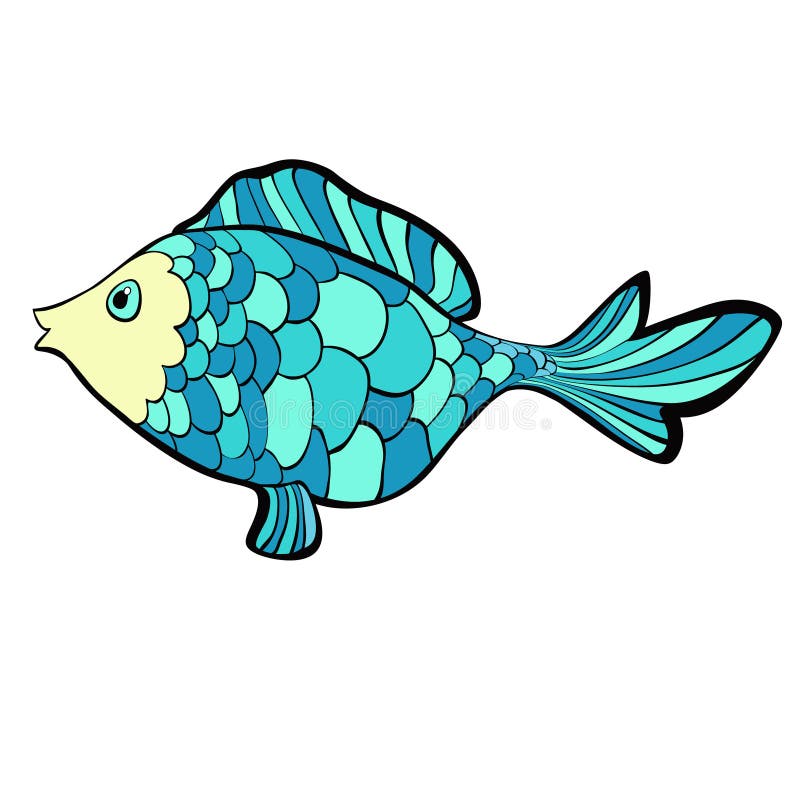 Fish Cartoon a Blue Cute. Vector Illustration Stock Vector ...