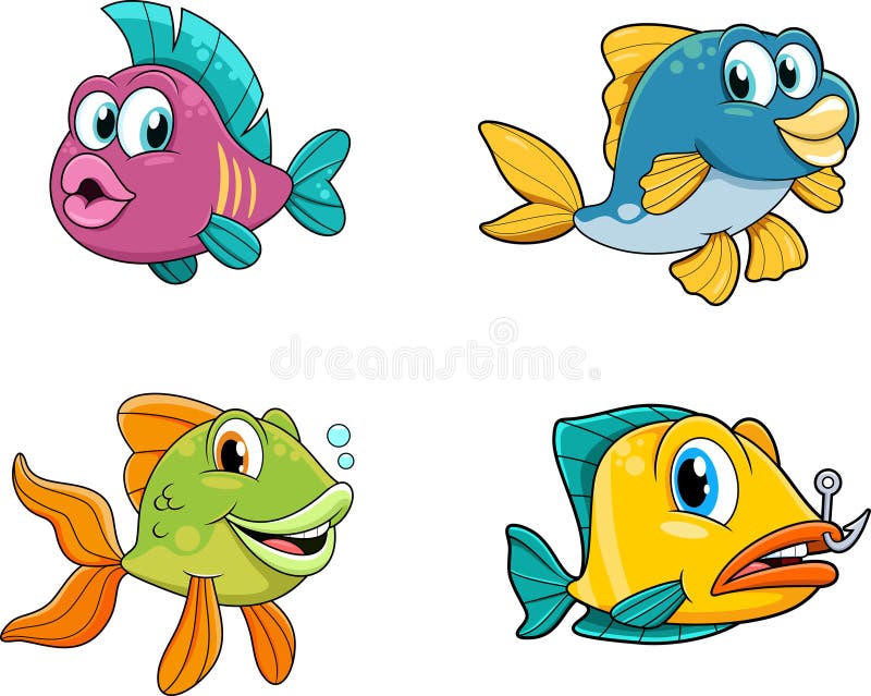 Fish Cartoon Characters. Vector Hand Drawn Collection Set Stock Vector ...