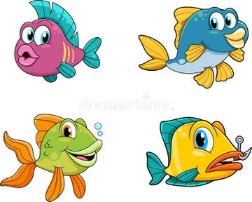 Fish Cartoon Characters. Vector Hand Drawn Collection Set Stock Vector ...