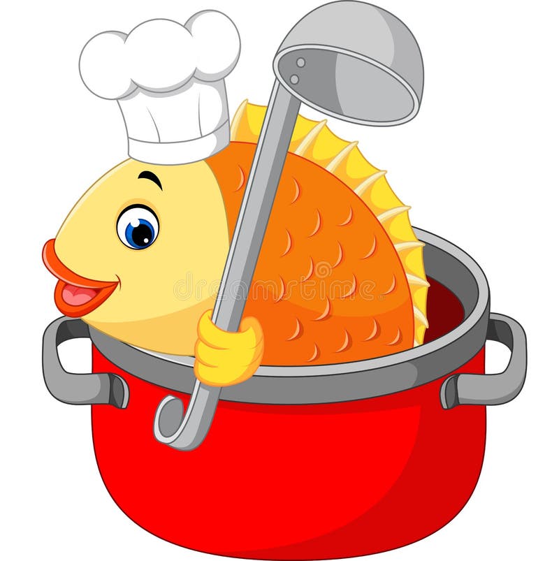 Funny cartoon cook fish stock illustration. Illustration of delicious ...