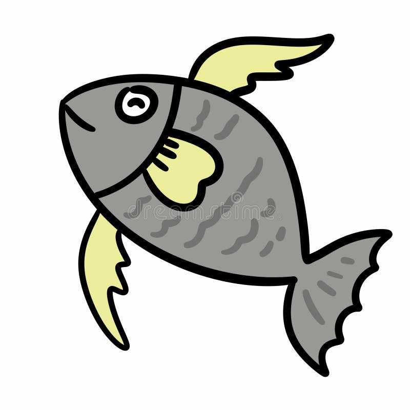 Fish Cartoon Icon on White Background, Outline Stock Illustration ...