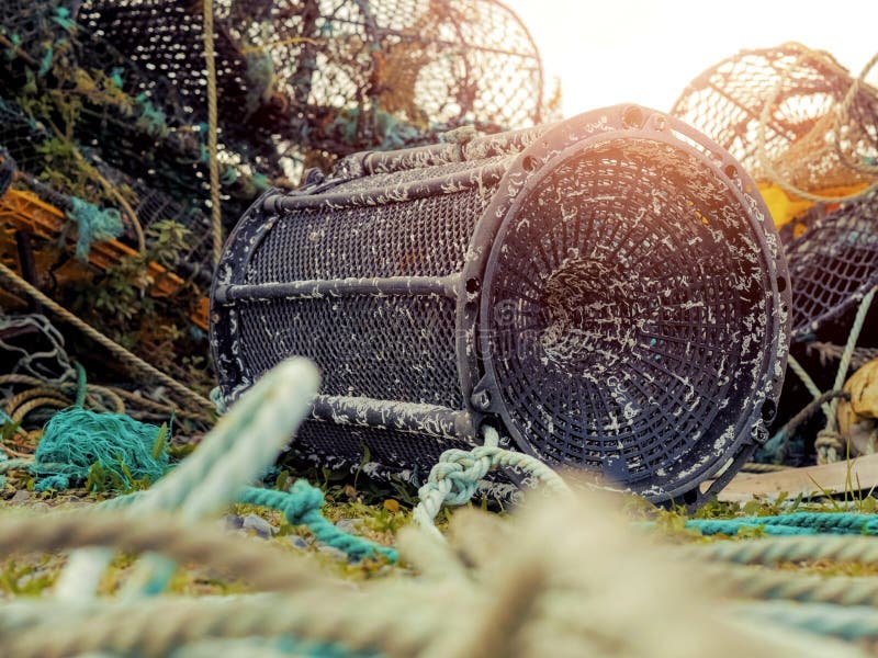 Fish Catching Equipment Black Trap. Selective Focus Stock Image - Image ...